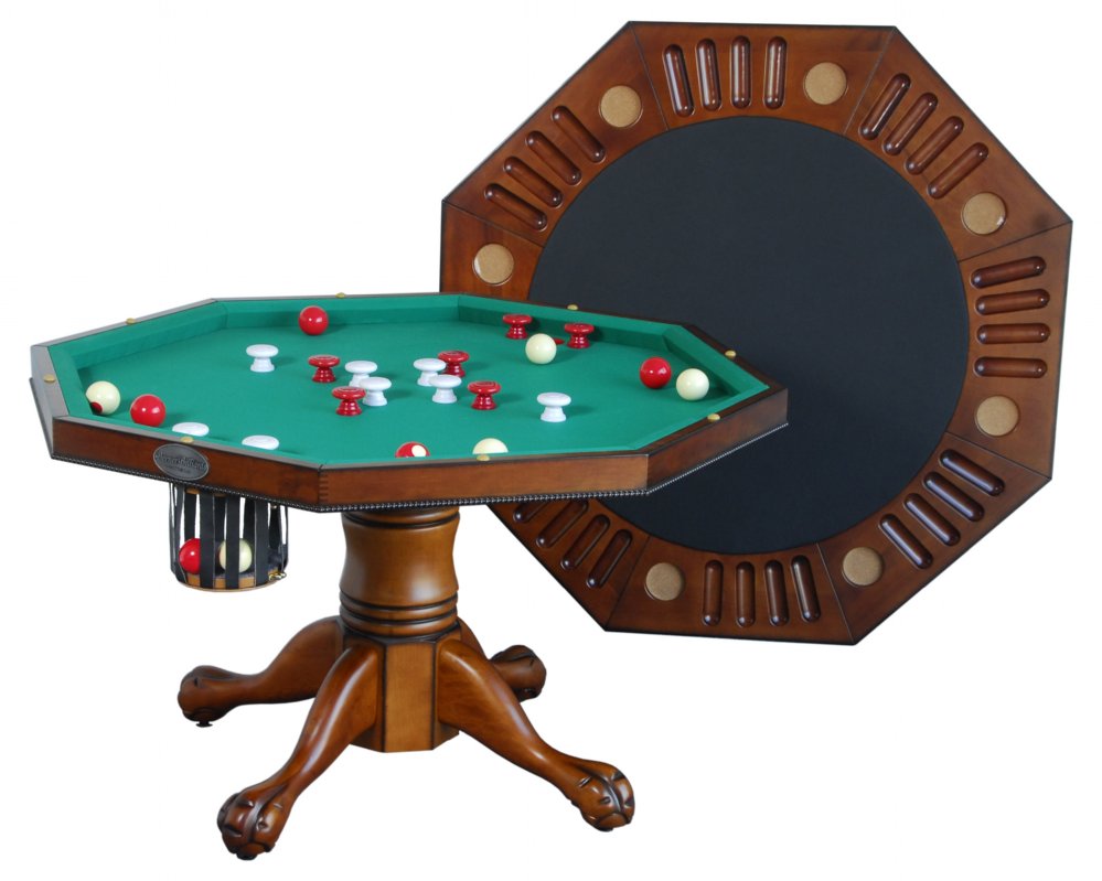 Berner Billiards 3 In 1 Table Octagon 48 W Bumper Pool Antique Walnut Bumper Pool Poker 